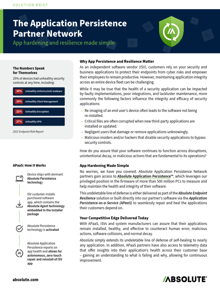 Abt Application Persistence Partner Network Solution Brief | PDF | Security | Computer Security