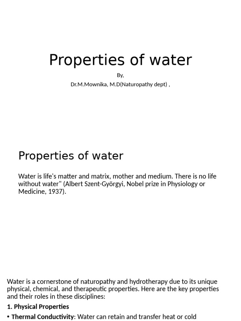 Key Water Properties in Hydrotherapy | PDF | Water | Detoxification