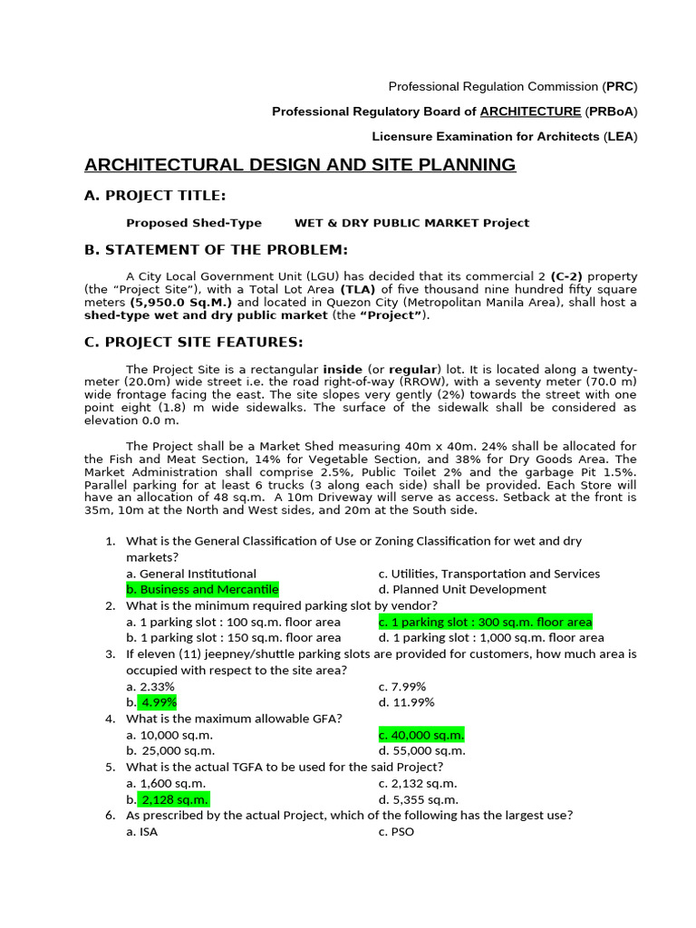 EDESIGN Joe Wet & Dry Market - Answer Sheet | PDF | Building ...