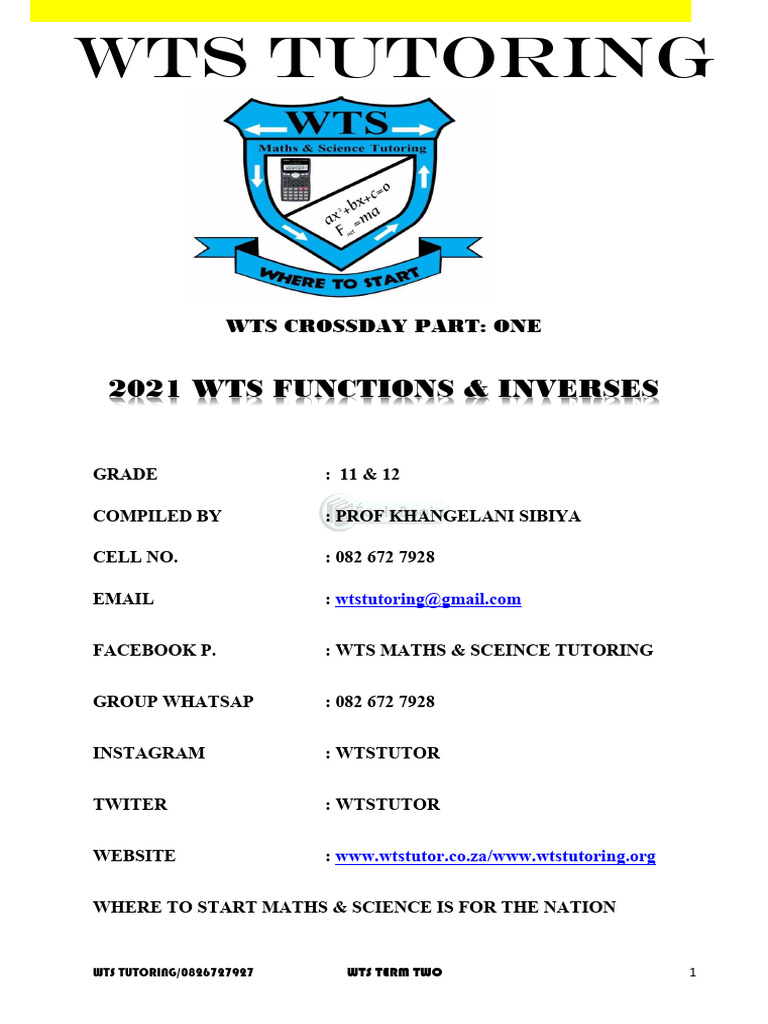 2021 WTS 11 and 12 Functions and Inverses Crossday 01 | PDF | Cartesian ...