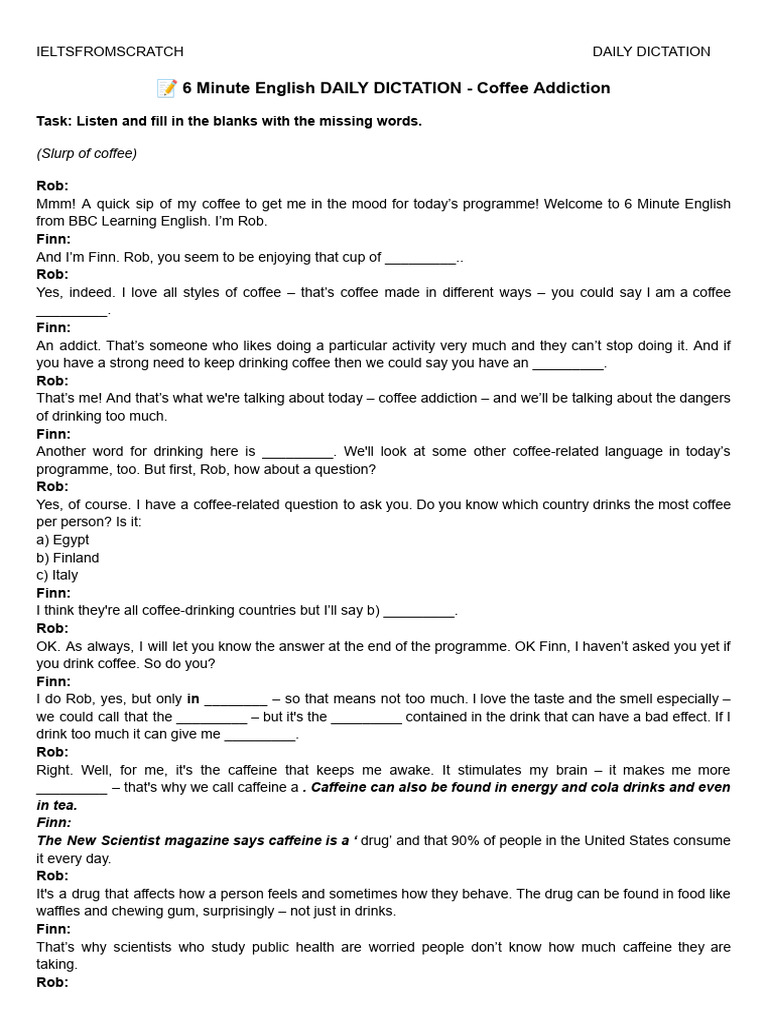 ? 6 Minute English DAILY DICTATION | PDF | Caffeine | Coffee