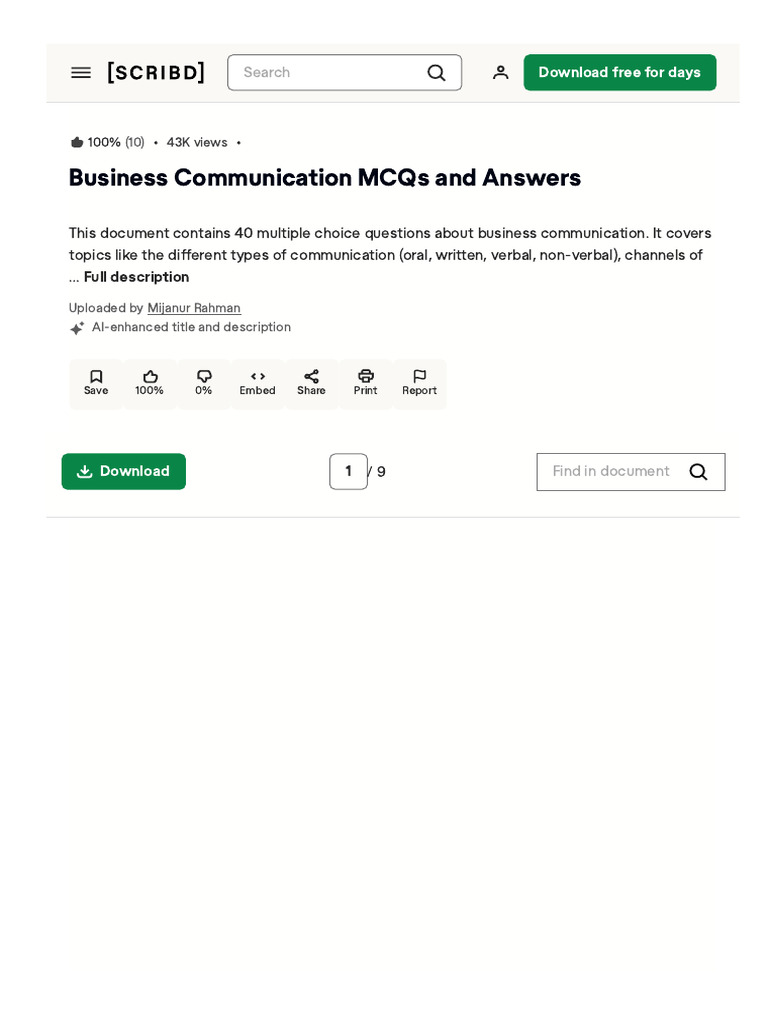 Document589403519business Communication MCQs and Answers 1 | PDF