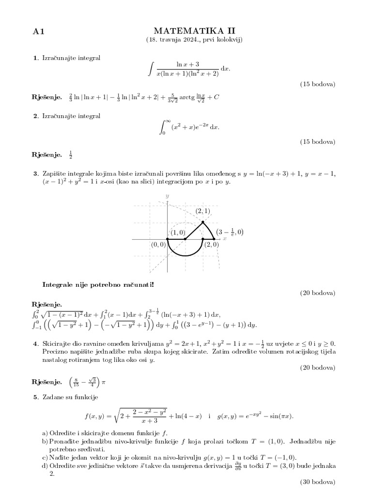 Matematika II Ogledni Kolokvij3 | PDF