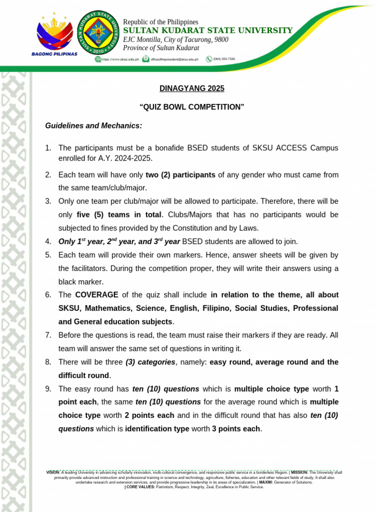 Quiz Bowl Guidelines 2025 | PDF