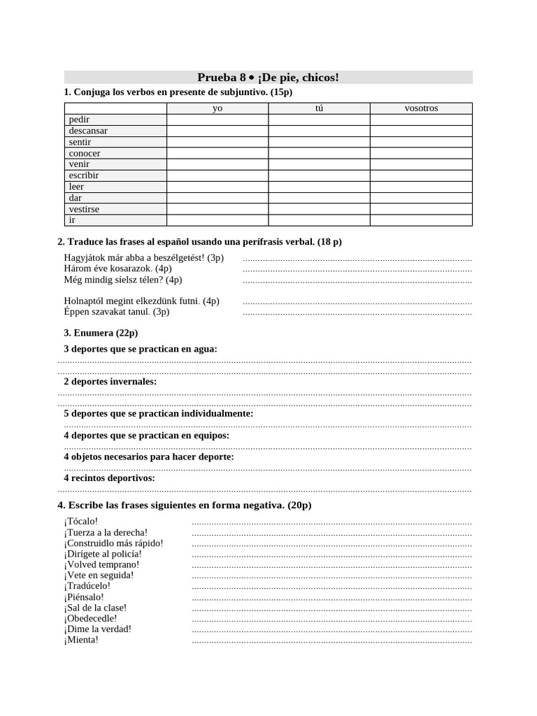 Colores 2 - Prueba 8 | PDF | Verbo | Morfología Lingüística