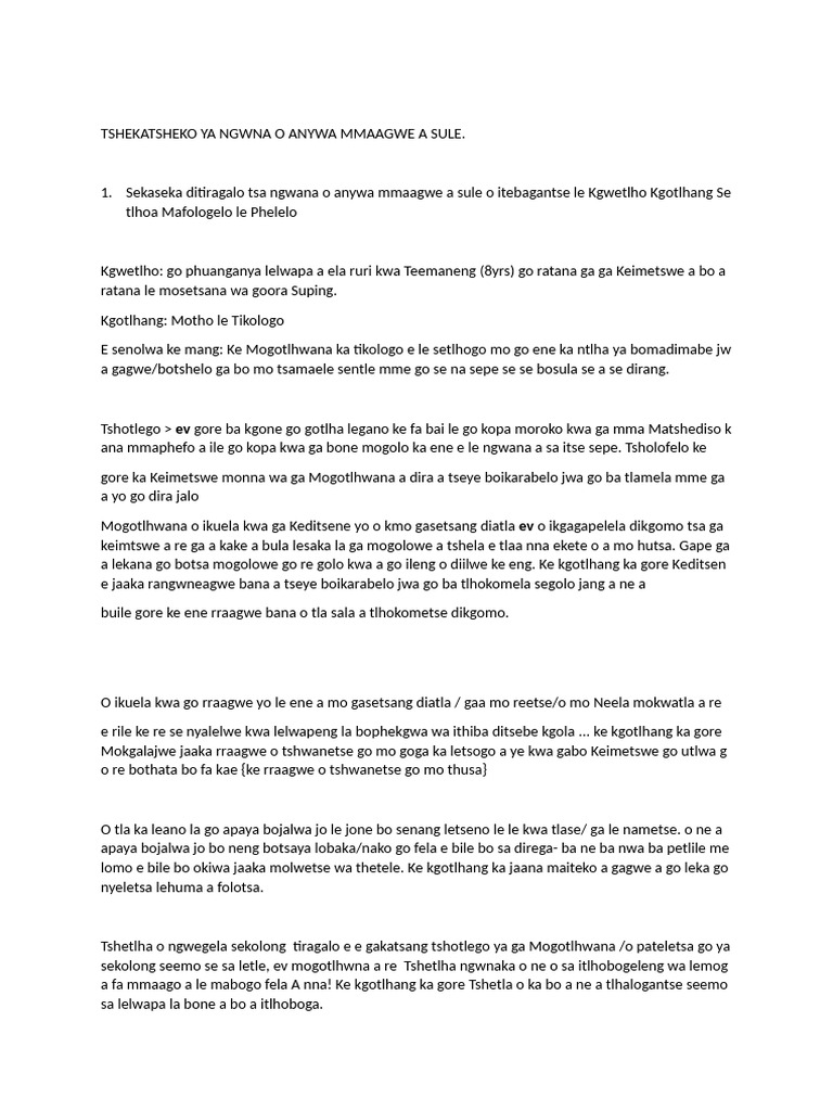 Notes - Ngwana o Anywa Mmaagwe A Sule | PDF