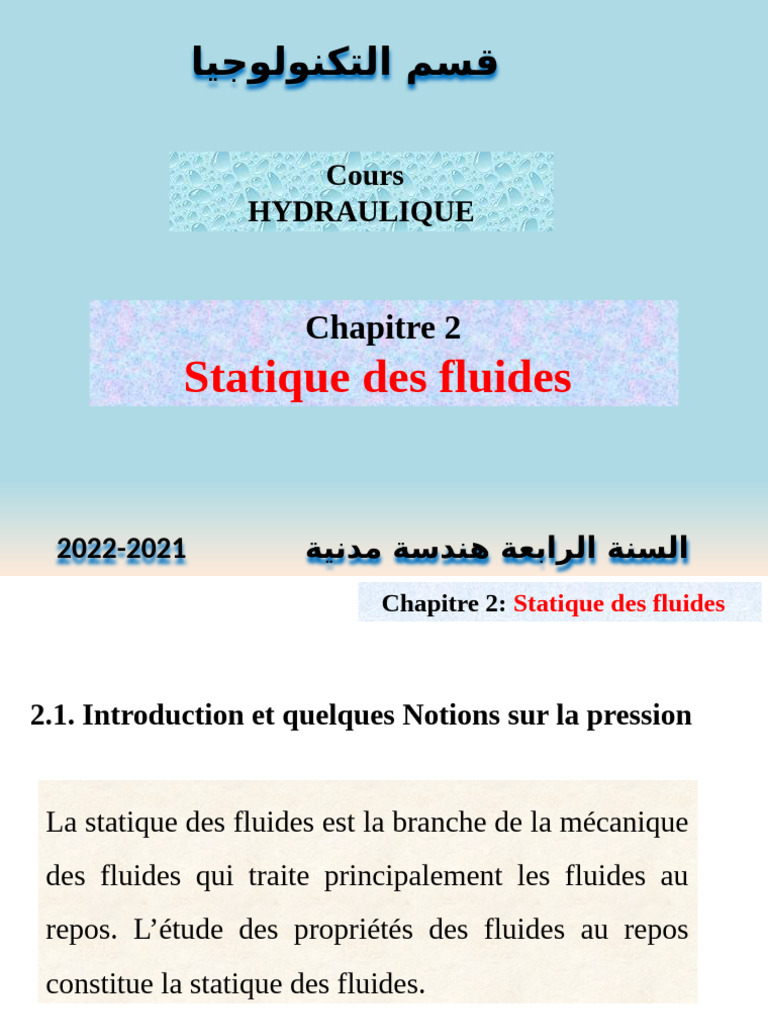 Statique des fluides : Pression et Hydrostatique | PDF | Pression ...