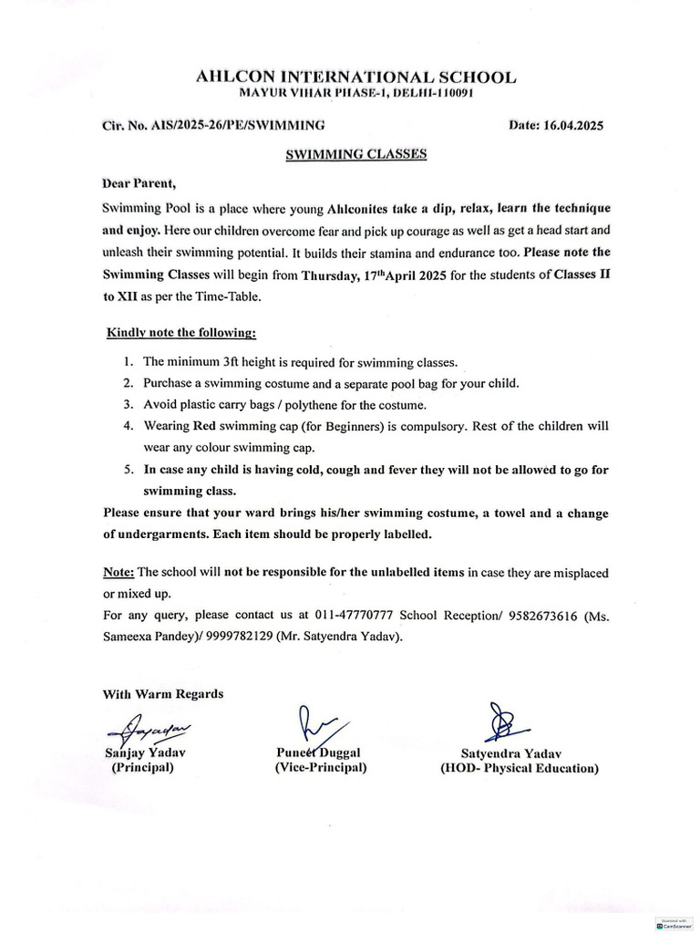 Swimming Classes 2025-26 | PDF