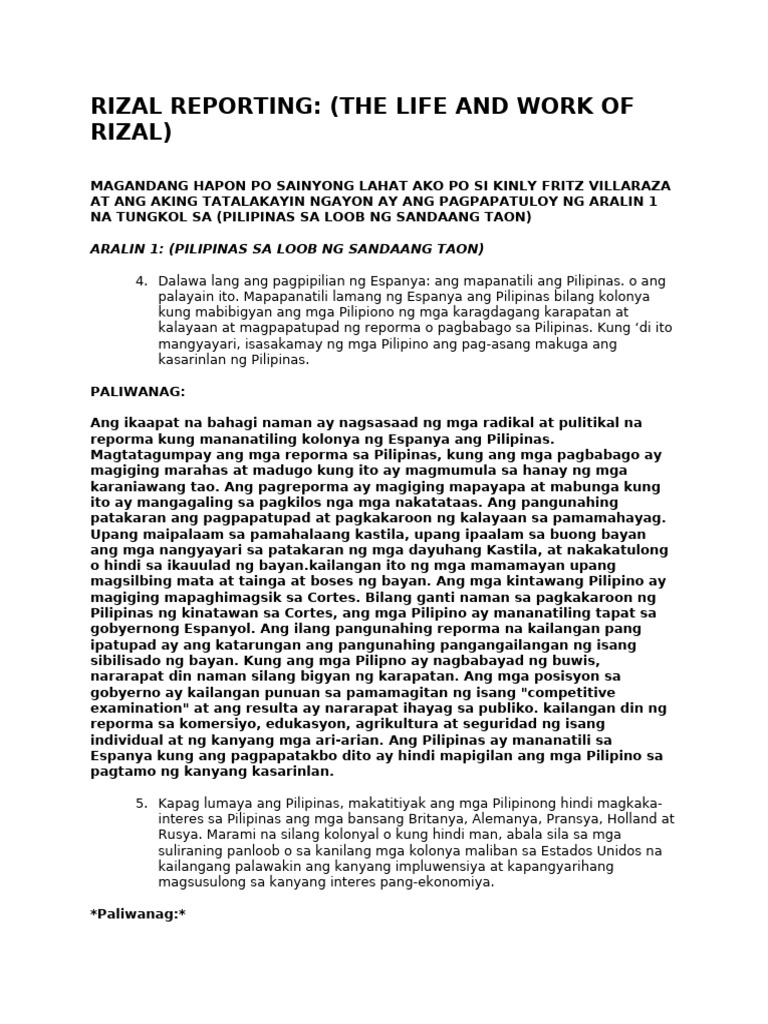 REPORTING_(RIZAL) | PDF