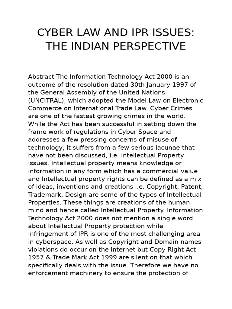 CYBER LAW AND IPR ISSUES | PDF | Copyright | Intellectual Property