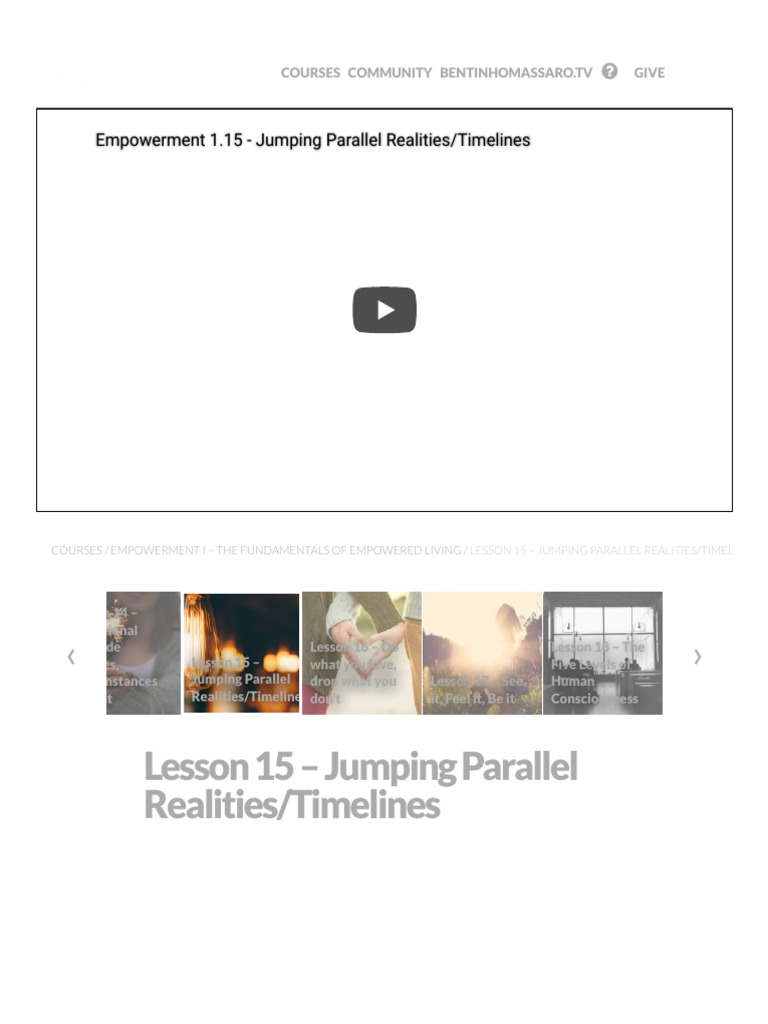 Lesson 15 - Jumping Parallel Realities - Timelines - Trinfinity Academy | PDF | Reality | Experience