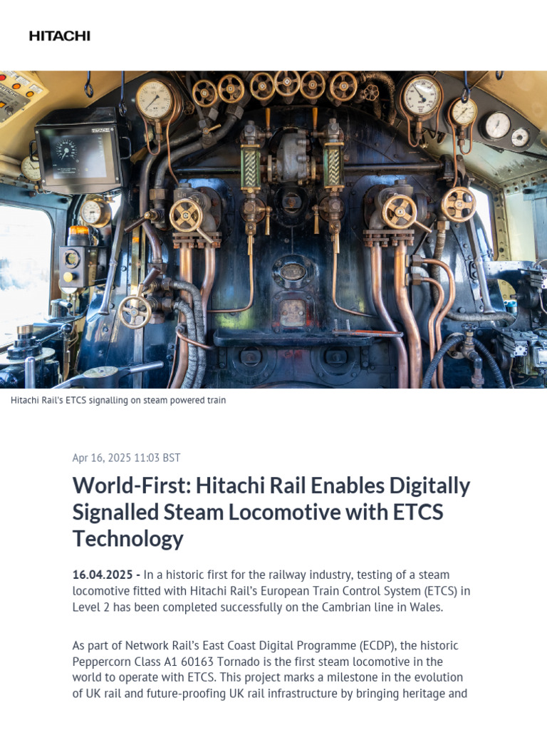 World-First Hitachi Rail Enables Digitally Signalled Steam Locomotive With ETCS Technology | PDF ...
