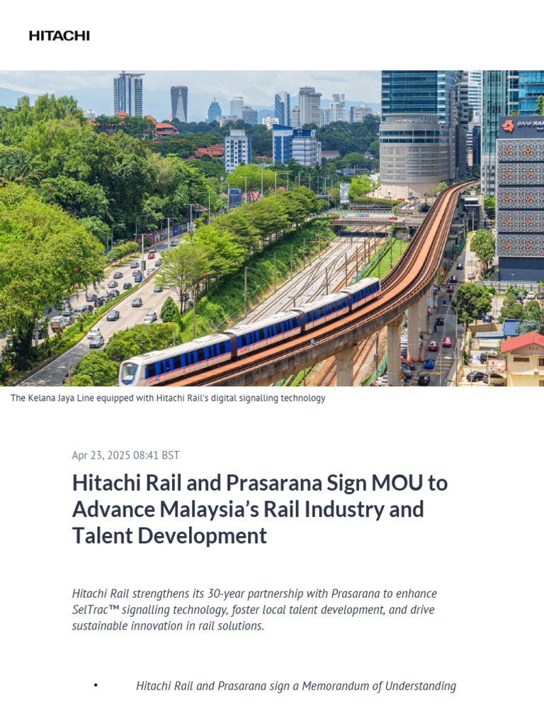 Hitachi Rail and Prasarana Sign MOU To Advance Malaysia's Rail Industry ...