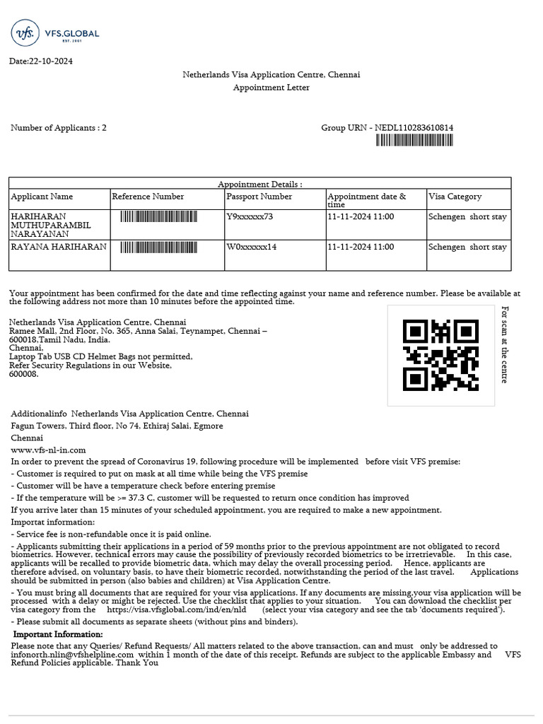 Hariharan & Rayana Appointment | PDF | Visa Inc. | Travel Visa