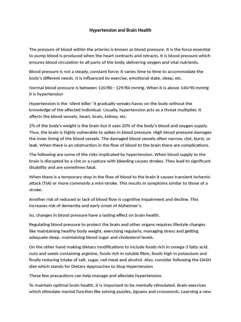 Hypertension and The Brain Article | PDF | Hypertension | Stroke
