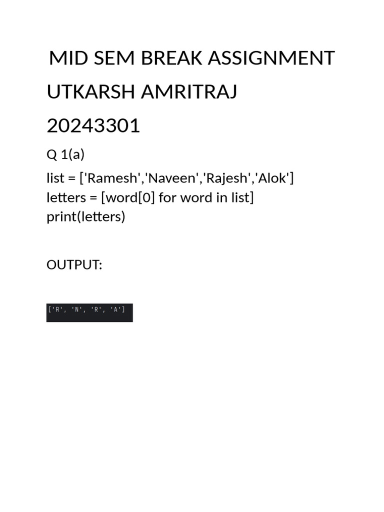 Python Mid-Semester Assignment Solutions | PDF | Elementary Mathematics