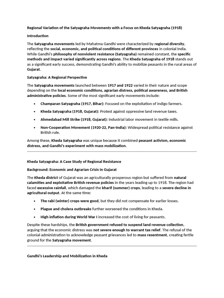 Regional Variation of The Satyagraha Movements With A Focus On Kheda ...