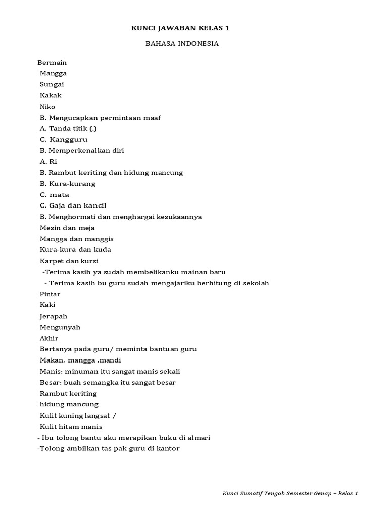 Kunci Jawaban BHS Indonesia STS Genap 2024-2025 | PDF