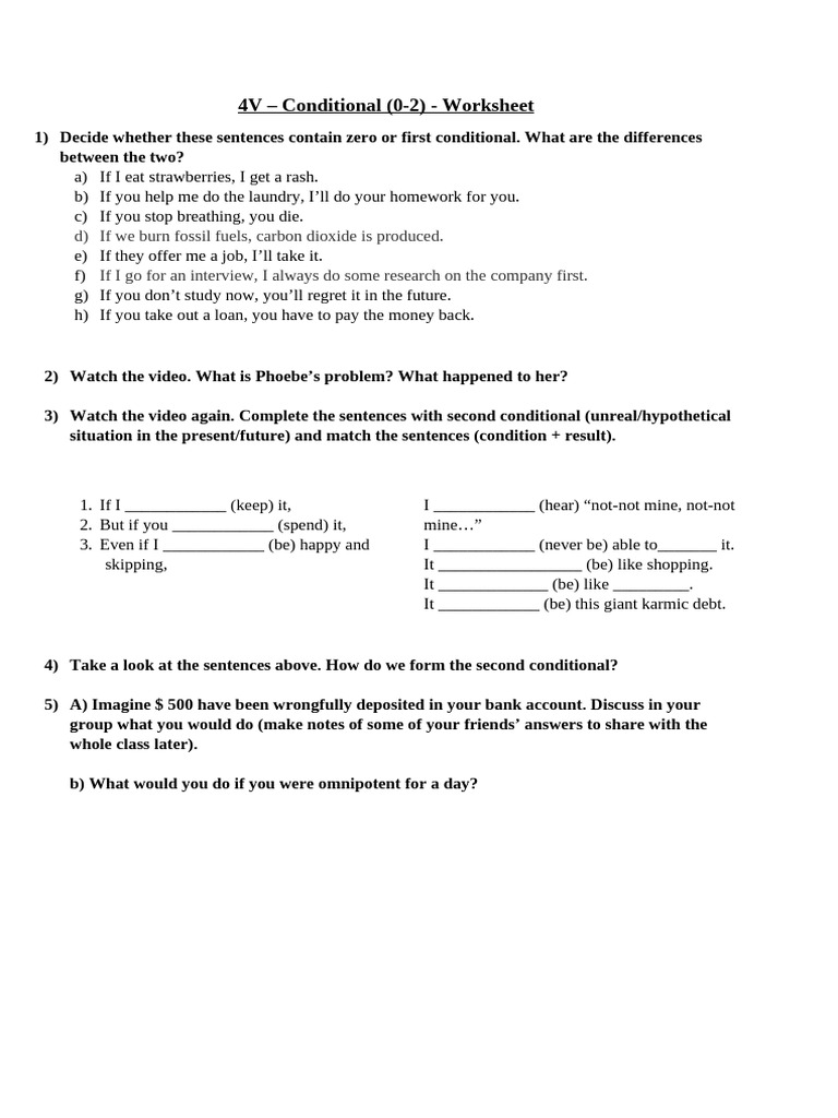 4V COnditionals - Worksheet | PDF