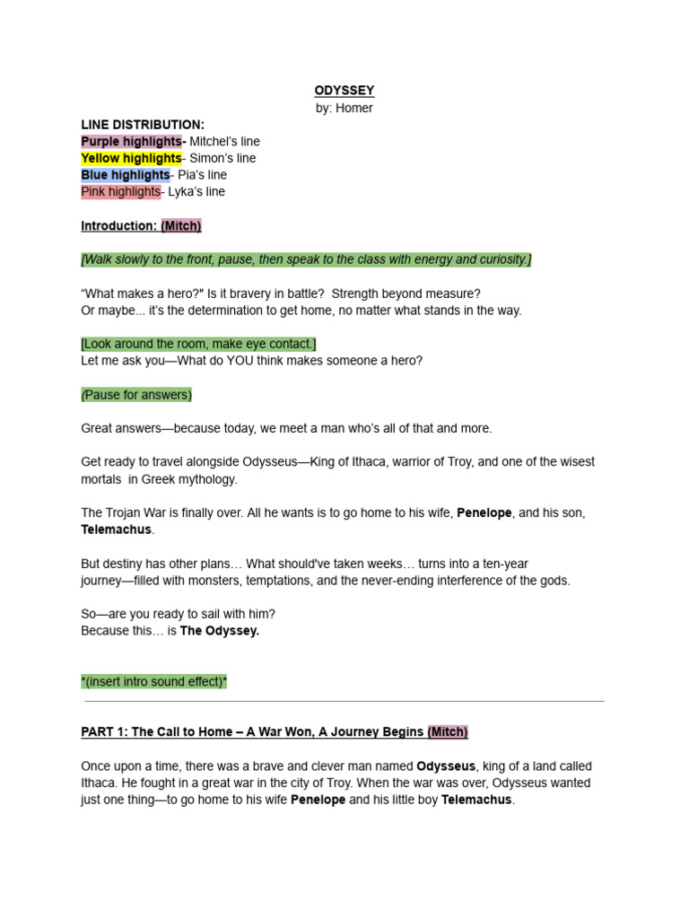 Odyssey by Homer Script | PDF | Odysseus | Penelope