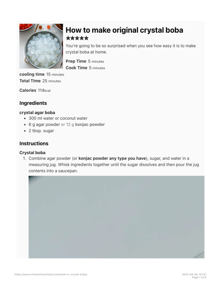 Easy Crystal Boba Recipe Guide | PDF | Sugar | Diet & Nutrition