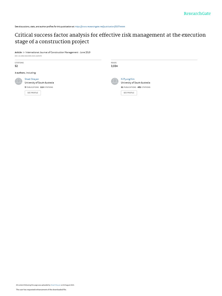 Critical Success Factor Analysis For Effective Risk Management at The ...