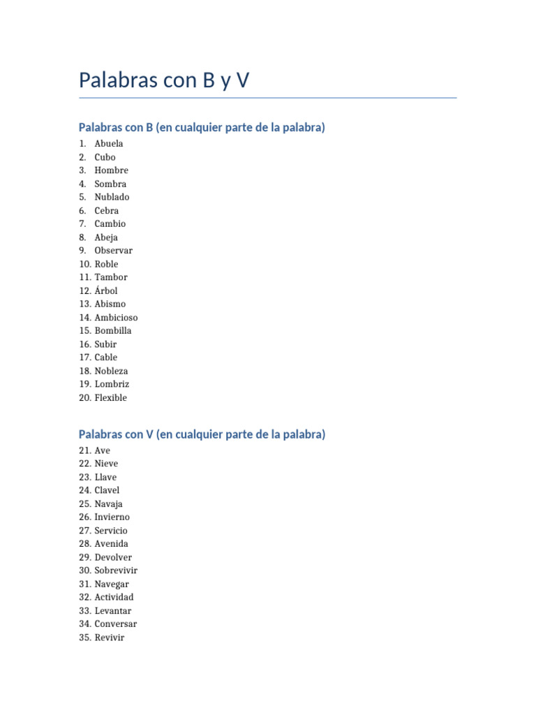 20 Palabras con B y V | PDF