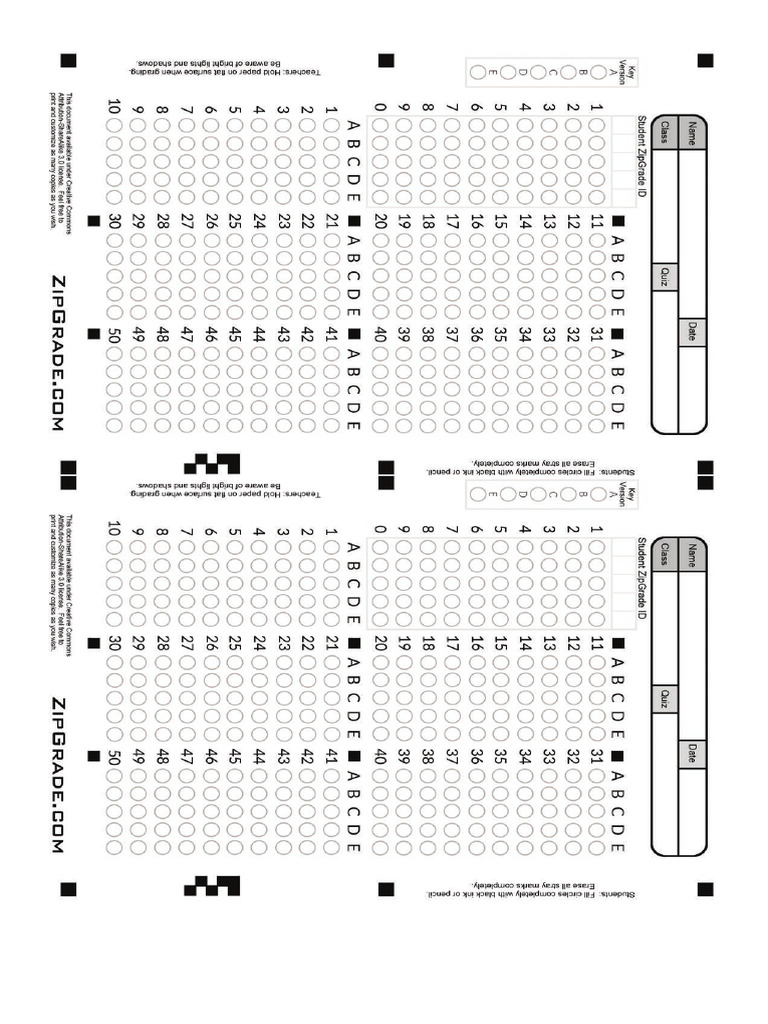 Zip Grade 100 Questionv 2 | PDF