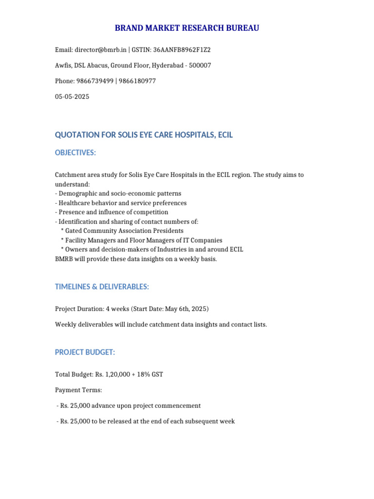 Updated Quotation Solis Eye Care BMRB-1 | PDF