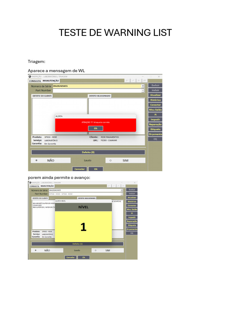 Mensagem de Warning List em Processos | PDF