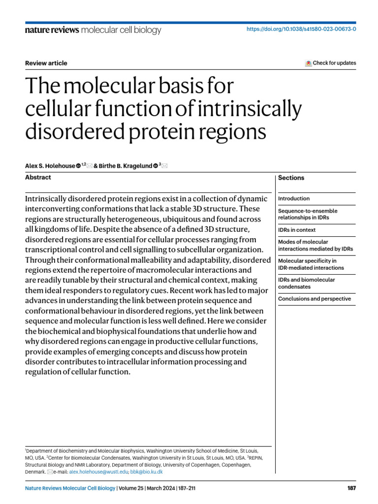 The Molecular Basis For Cellular Function of Intrinsically Disordered Protein Regions | PDF ...