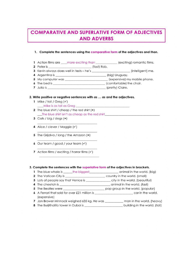 Worksheet - Comparative and Superlative Adjectives | PDF