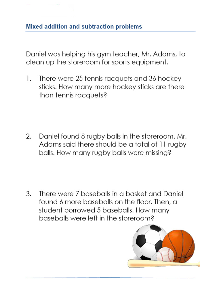 Grade 1 Addition Subtraction Word Problems 50 A | PDF