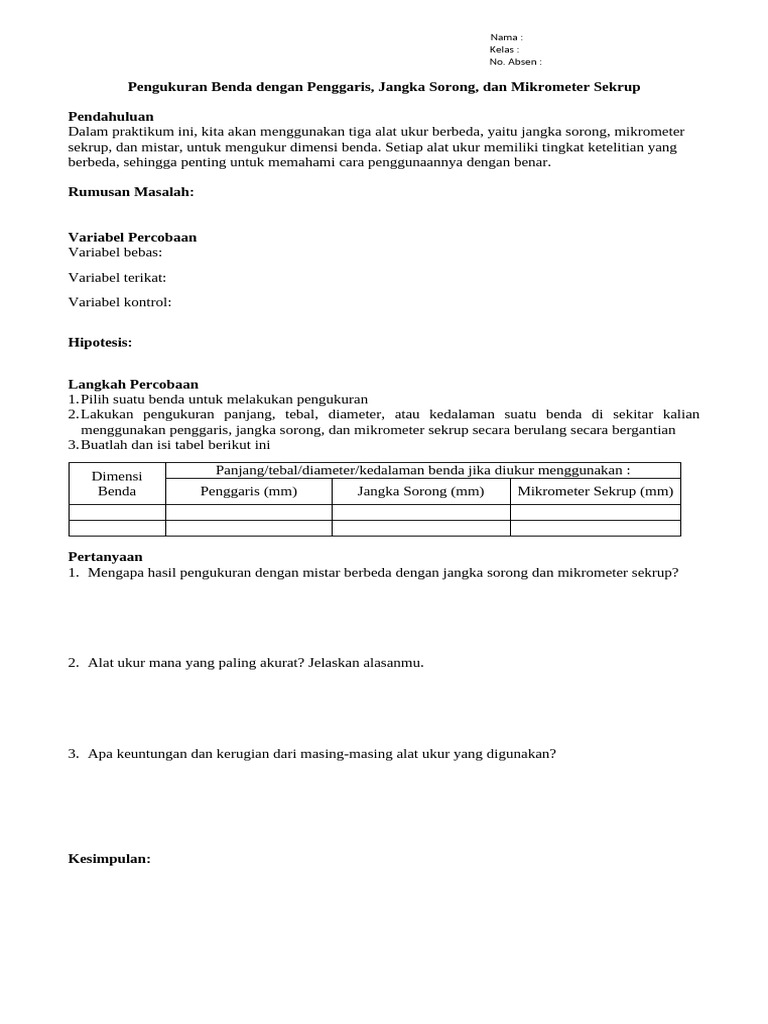 (Untuk Siswa) Petunjuk Praktikum Pengukuran | PDF