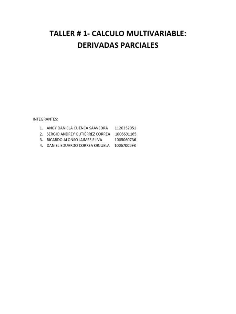 CALCULO MULTIVARIABLE TALLER #1 | PDF
