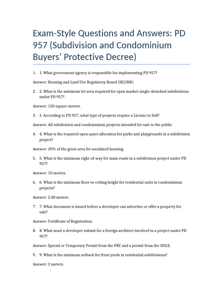 PD 957: Key Regulations Overview | PDF