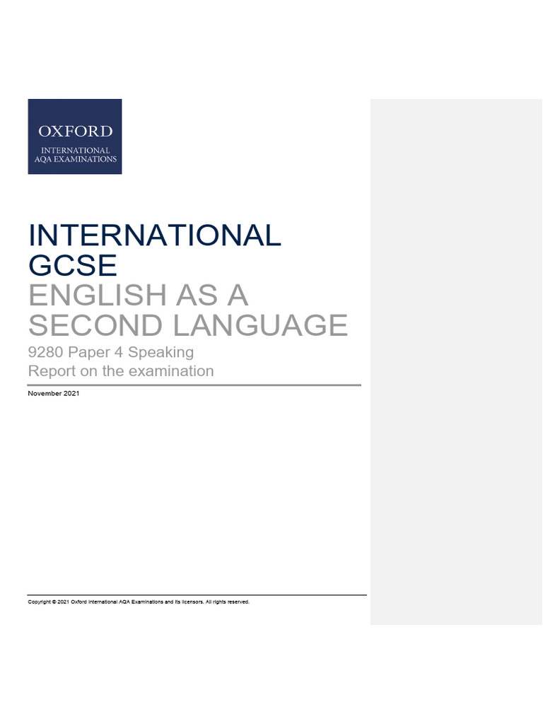 Oxfordaqa 9280 International Gcse Esl Speaking Report Nov21 | PDF ...