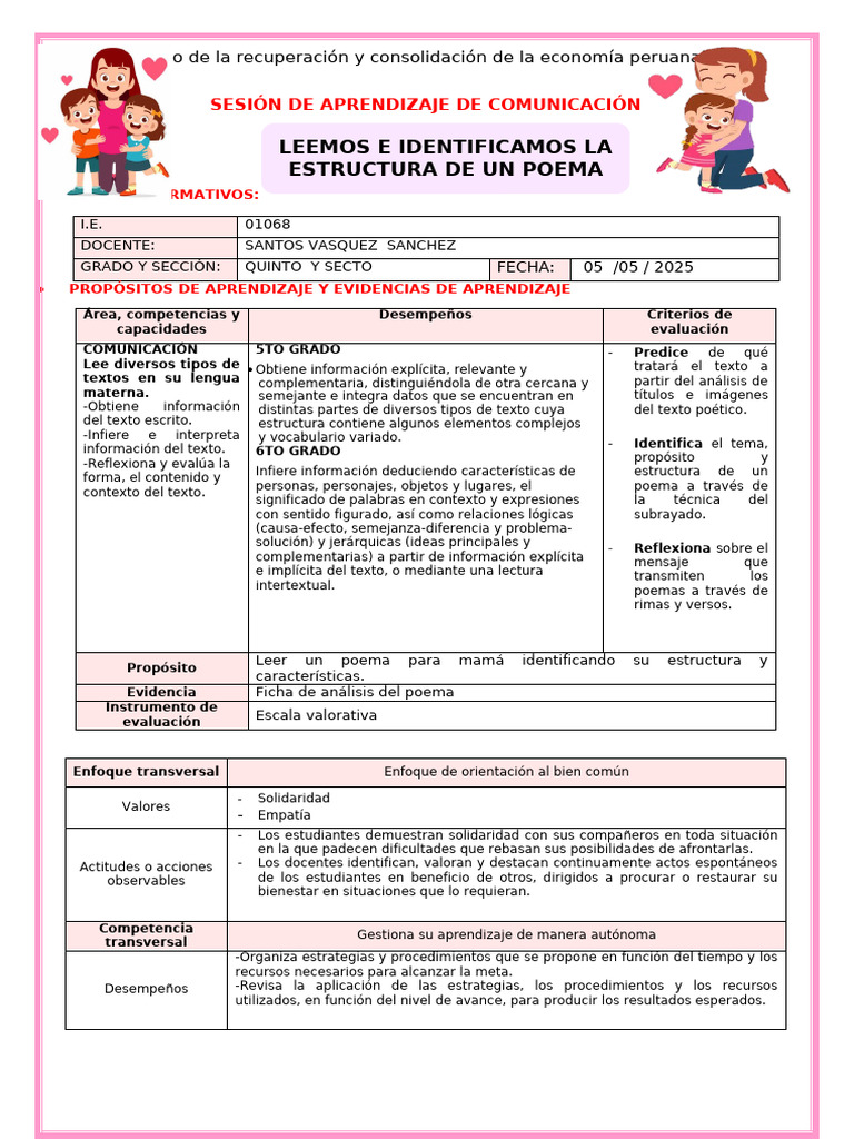 D1 COMUN-LEEMOS E IDENTIFICAMOS LA ESTRUCTURA DE UN POEMA | PDF ...