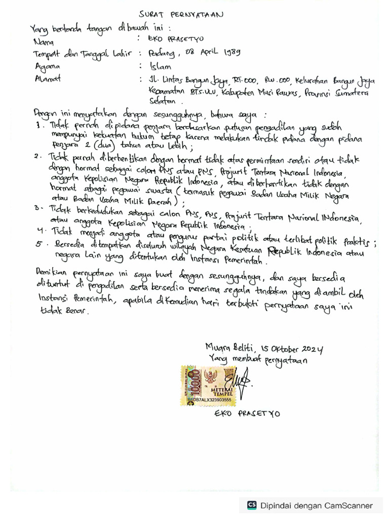 Surat Pernyataan Eko | PDF