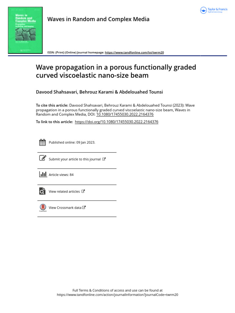 Wave Propagation in A Porous Functionally Graded Curved Viscoelastic Nano-Size Beam | PDF ...