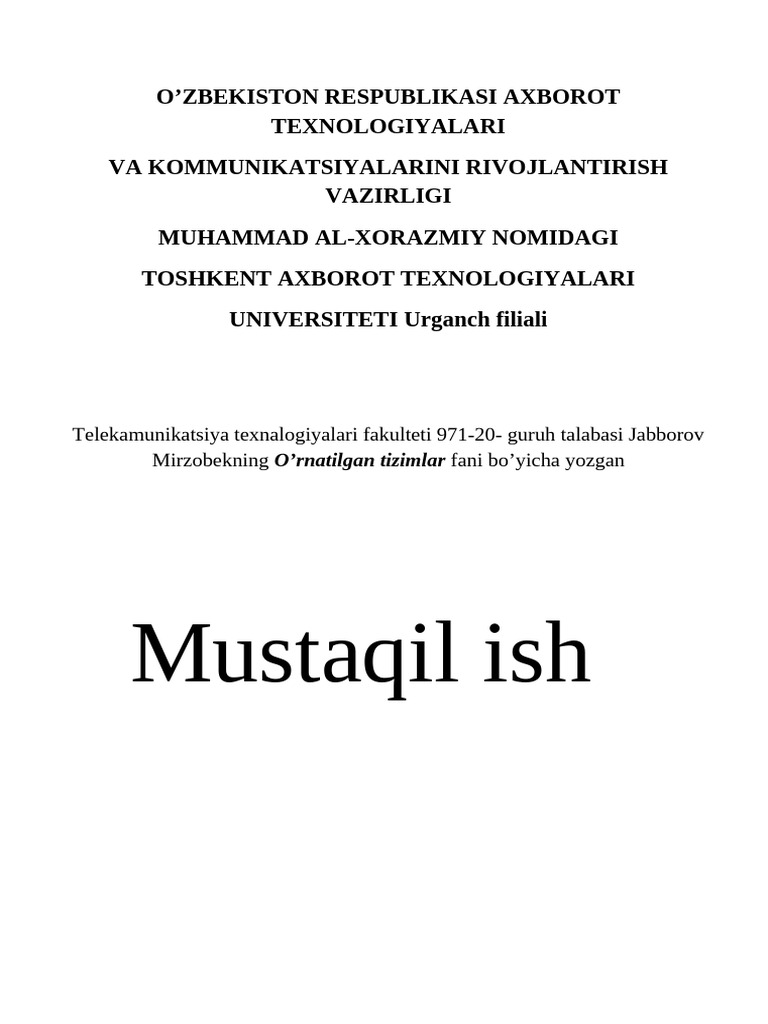O'rnatilgan Operatsion Tizimlarda Xotirani Boshqarish | PDF