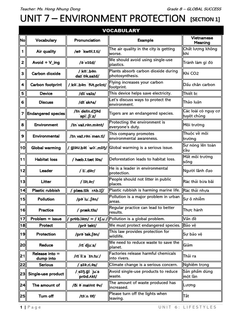 Vocabulary for Environmental Awareness | PDF | Pollution | Climate Change