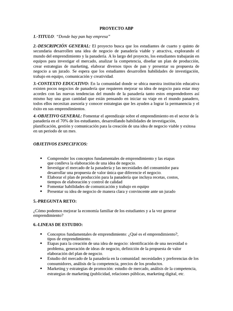 Esquema de Proyecto Abp Emprendimiento-Esquema Final | PDF | Iniciativa empresarial | Marketing