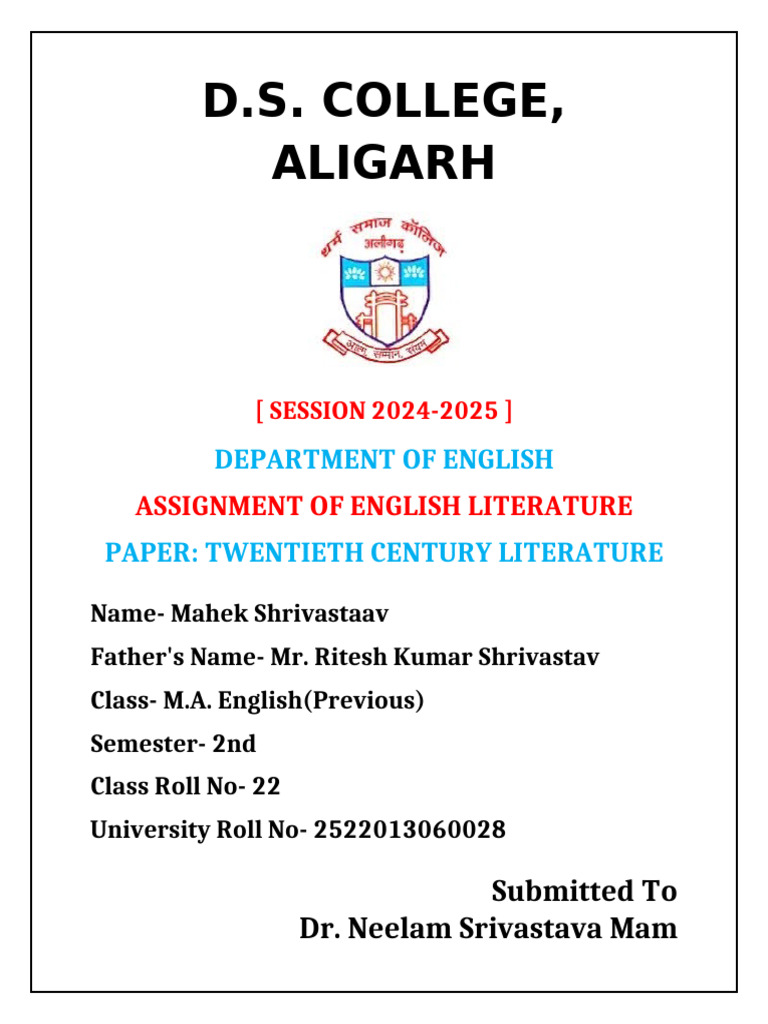 Assignment Front Page | PDF