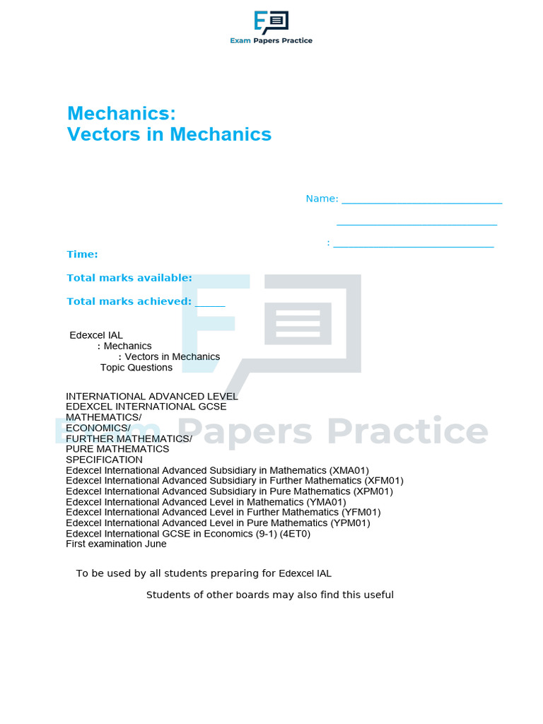 1 Vectors in Mechanics TQ | PDF | Force | Acceleration