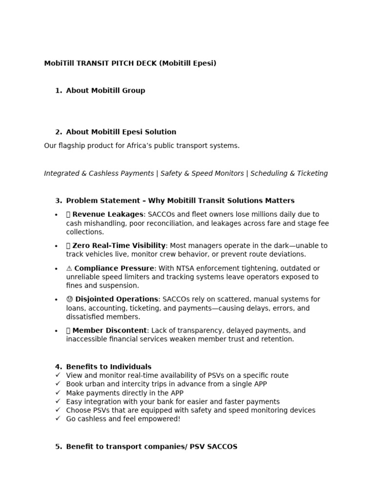 MobiTill TRANSIT Solution | PDF | Credit Card | Point Of Sale