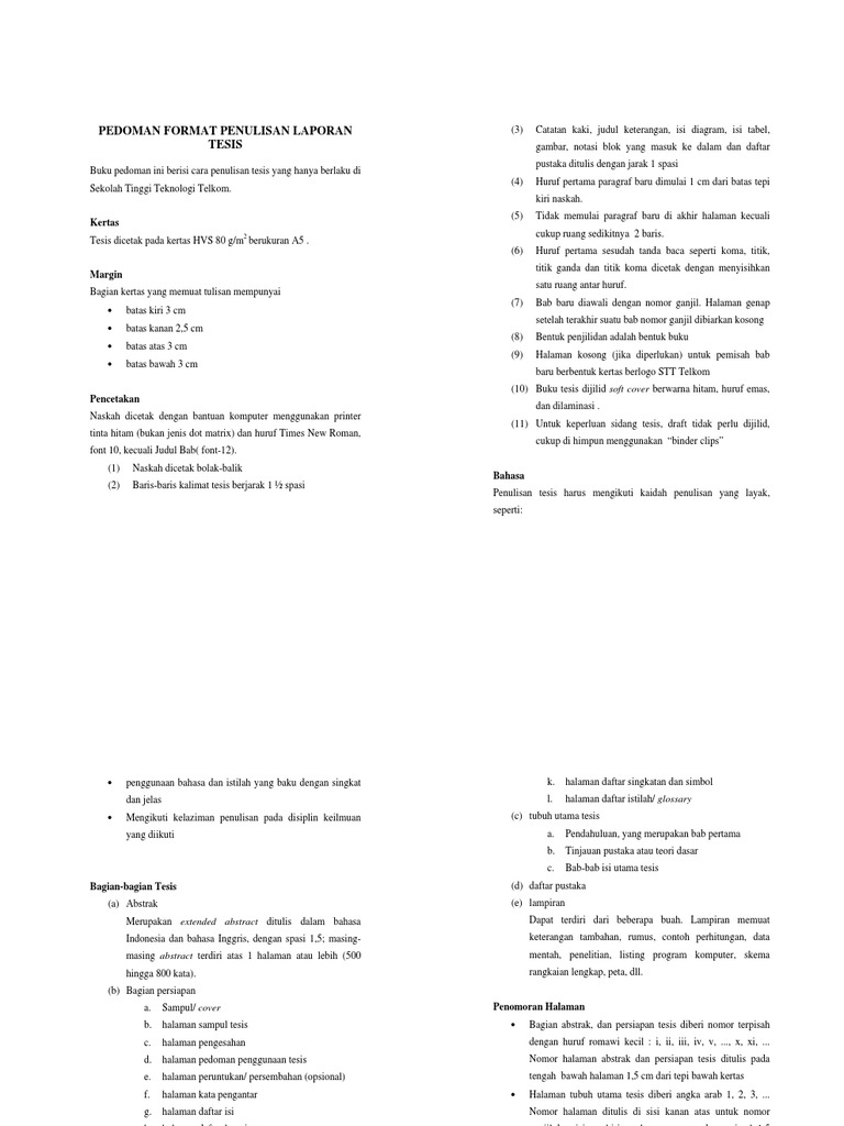 Panduan Format Tesis STT Telkom | PDF