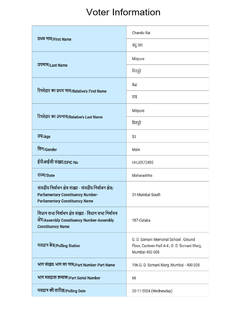 Voter Info Form | PDF