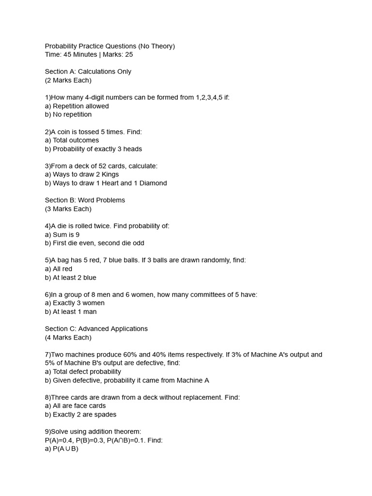 Probability Practice Questions | PDF