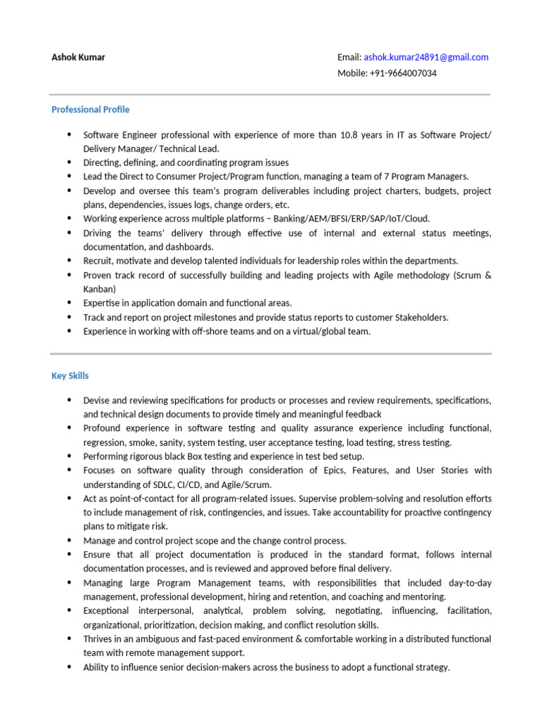 Ashok Resume | PDF | Project Management | Software Development Process
